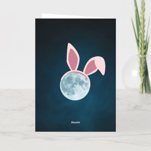 Cute Easter Bunny and Full Moon Happy Easter Card | Zazzle