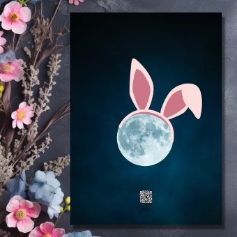 Cute Easter Bunny and Full Moon Happy Easter Card | Zazzle