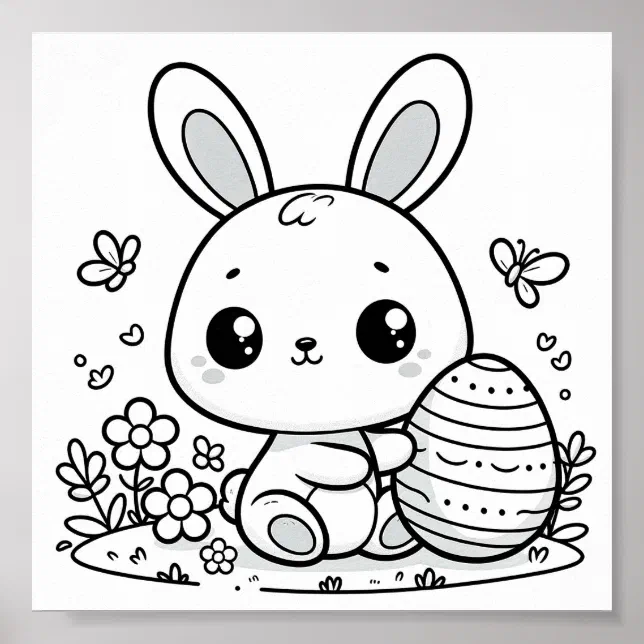Cute Easter Bunny Coloring Pages Printable Poster | Zazzle
