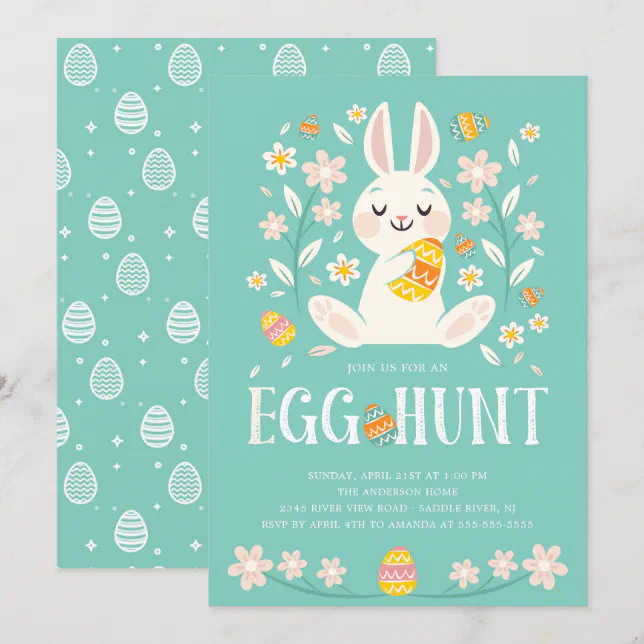 Cute Easter Bunny Easter Egg Hunt Party Invitation | Zazzle