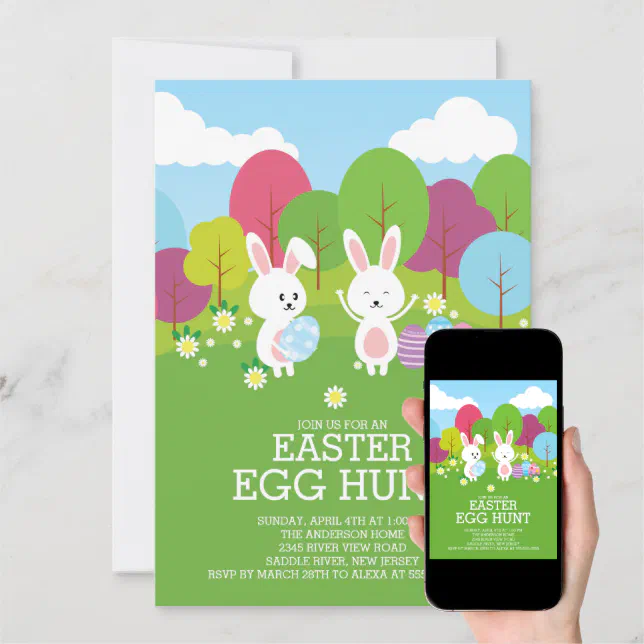 Cute Easter Bunny Egg Hunt Easter Party Invitation | Zazzle