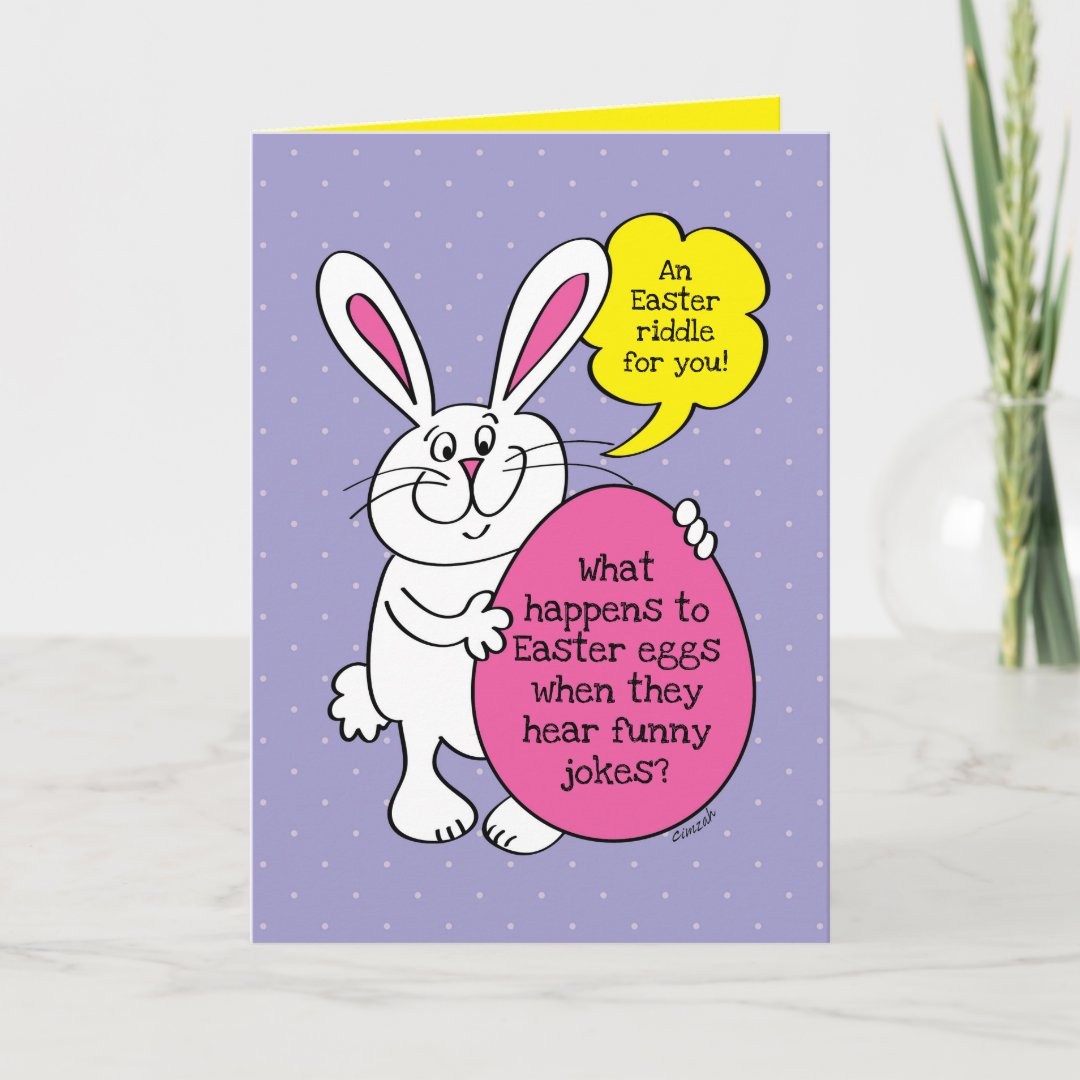 Cute Easter Bunny Funny Easter Egg Riddle For Kids Card | Zazzle