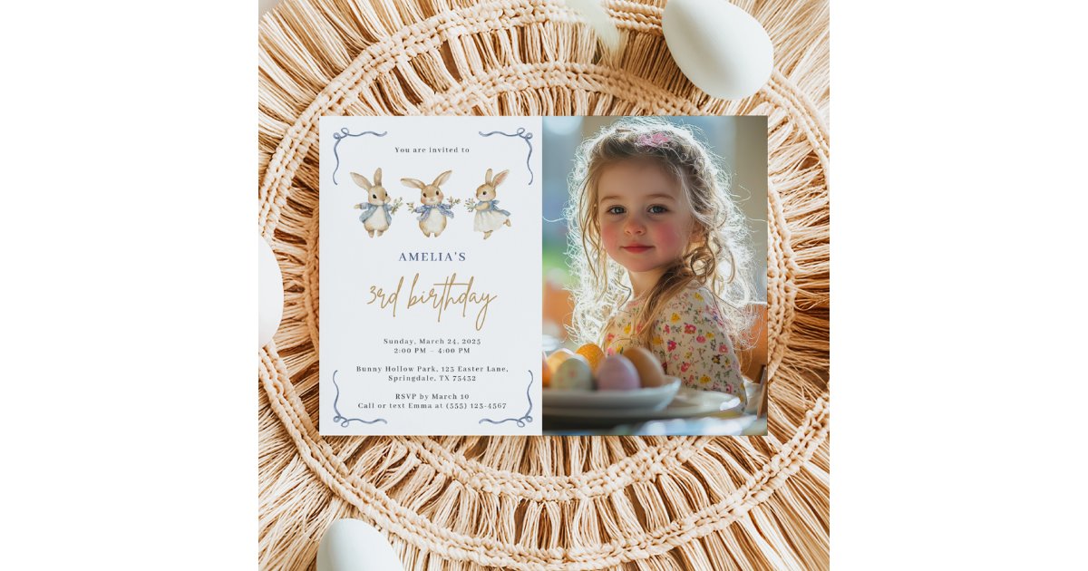 Cute Easter Bunny Kid Birthday Party Photo Invitation | Zazzle