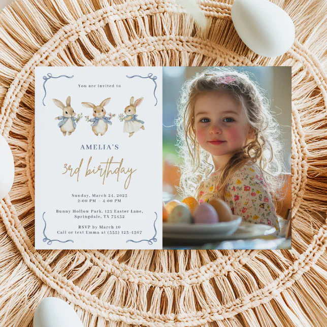 Cute Easter Bunny Kid Birthday Party Photo Invitation | Zazzle