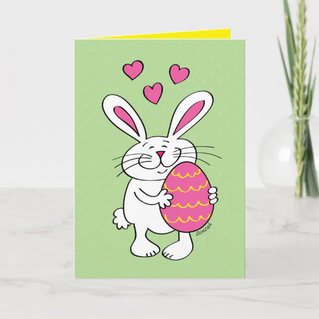 Cute Easter Bunny With Eggstra Special Easter Egg Card | Zazzle