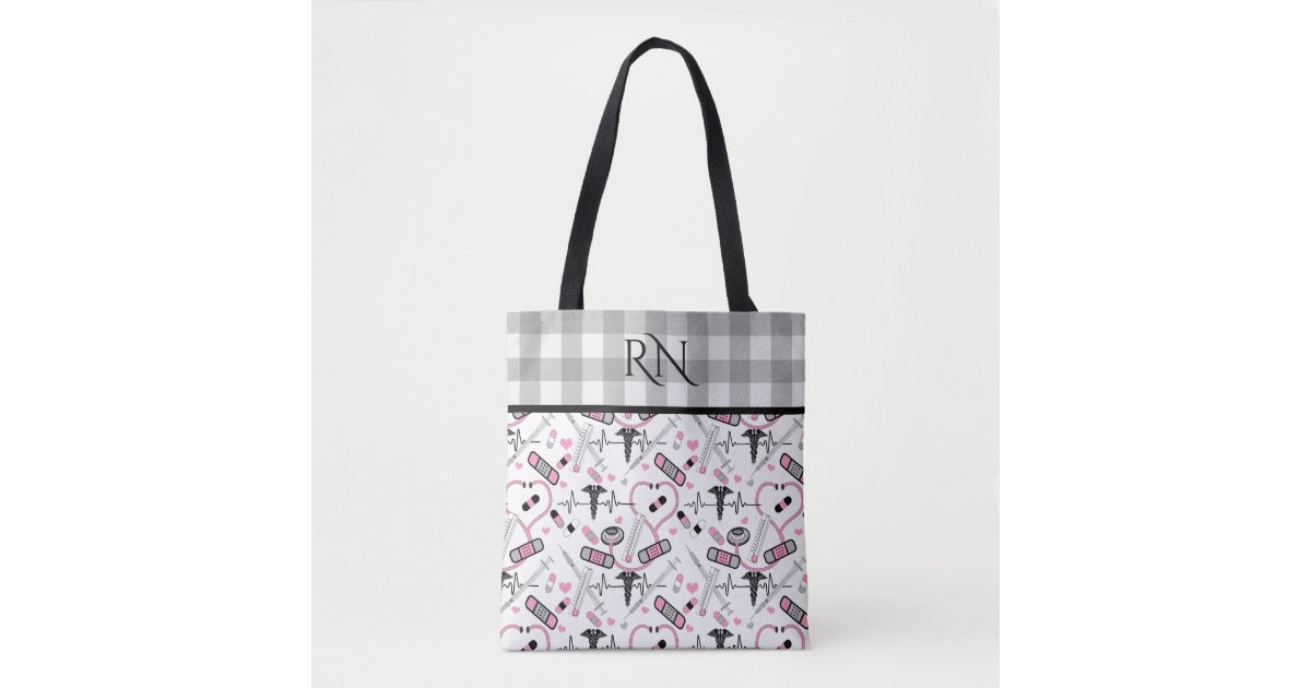 Cute EKG Nurse | Doctor Med Pattern Monogram Tote Bag | Zazzle