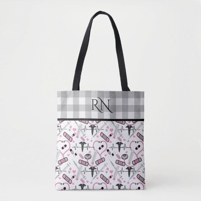Cute EKG Nurse | Doctor Med Pattern Monogram Tote Bag | Zazzle.com