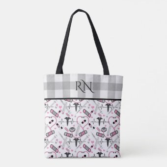 Cute EKG Nurse | Doctor Med Pattern Monogram Tote Bag | Zazzle