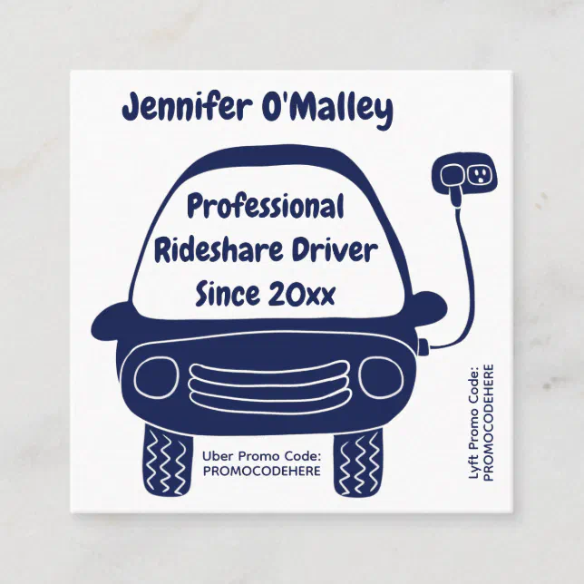 Cute Electric Car Rideshare Driver Promo Code Square Business Card | Zazzle