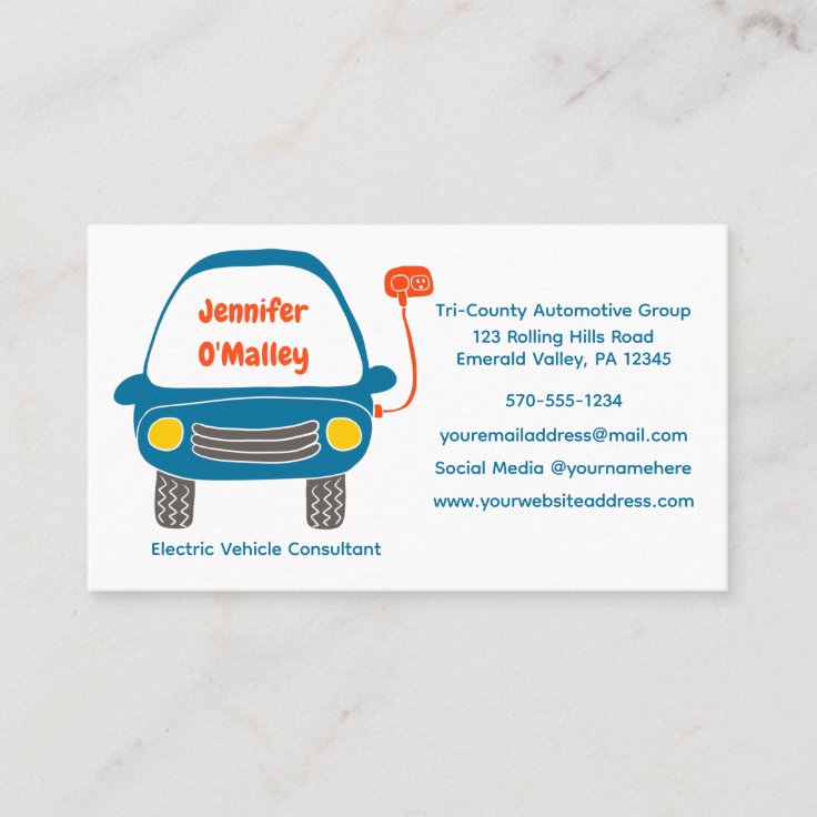 Cute Electric Vehicle, Rideshare Car Driver Custom Business Card | Zazzle