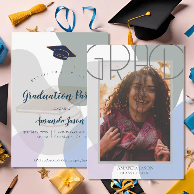 Cute Elegant 2025 Grad Photo Graduation Party Invitation | Zazzle