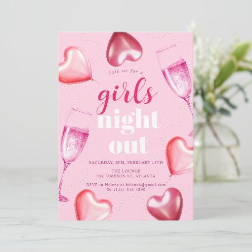 Cute Elegant Pink Birthday Girls Night Out Party Invitation | Zazzle