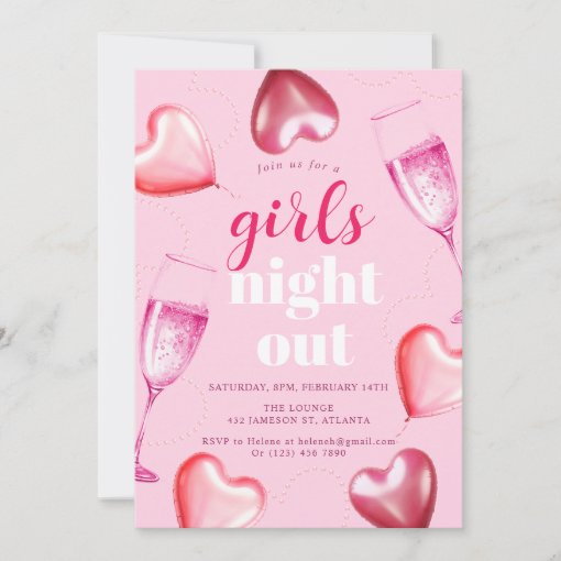 Cute Elegant Pink Birthday Girls Night Out Party Invitation | Zazzle