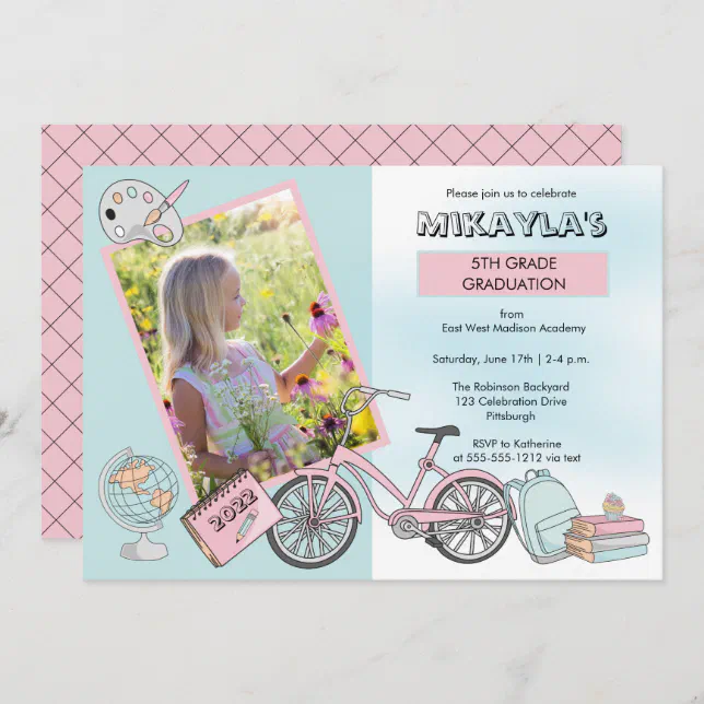 Cute Elementary Photo Girl Graduation Party Invitation | Zazzle