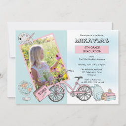 Cute Elementary Photo Girl Graduation Party Invitation | Zazzle