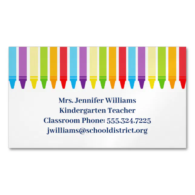 Cute Elementary School Teacher Crayons Business Card Magnet | Zazzle
