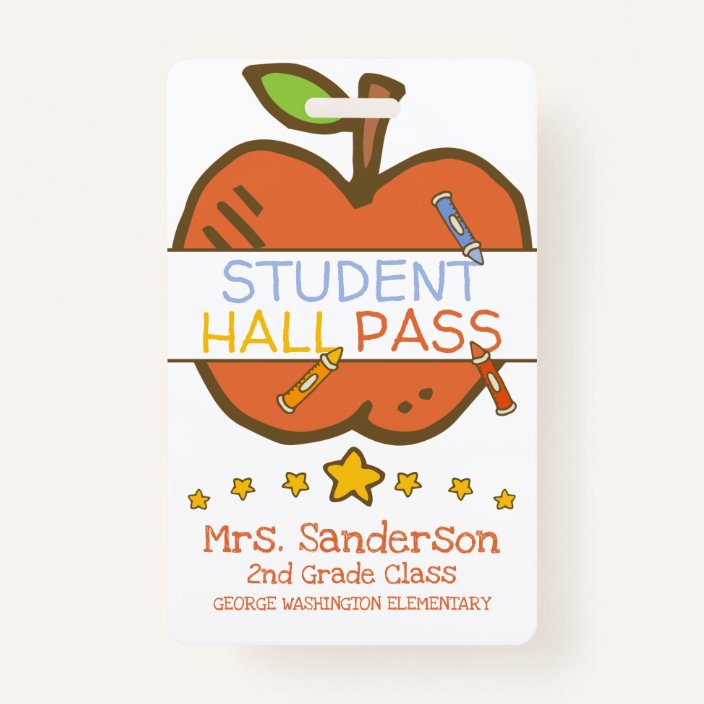 Cute Elementary Student Hall Pass w Crayons Apple Badge | Zazzle.com