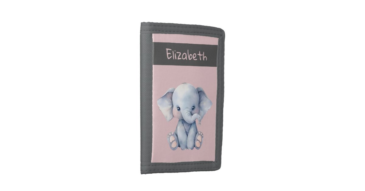 Cute elephant add name kids trifold wallet | Zazzle