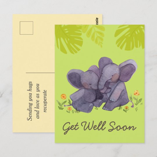 Cute Elephant and Encouragement Get Well Green Pos Postcard | Zazzle.com