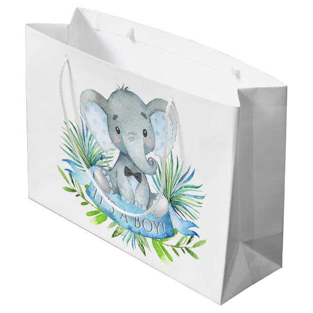 Cute Elephant Baby Boy Baby Shower Large Gift Bag | Zazzle