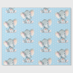 Cute Elephant Baby Boy Blue and Gray Wrapping Paper | Zazzle