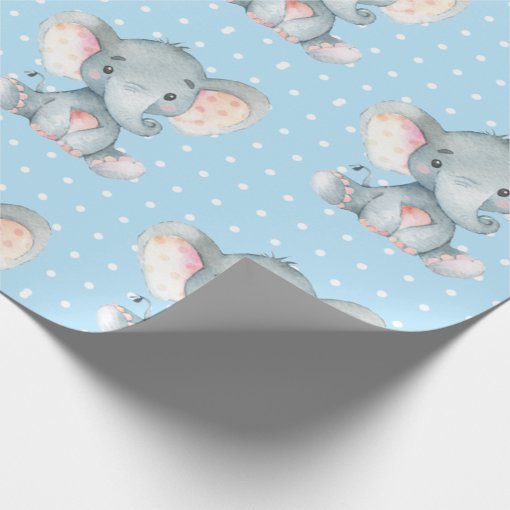 Cute Elephant Baby Boy Blue and Gray Wrapping Paper | Zazzle