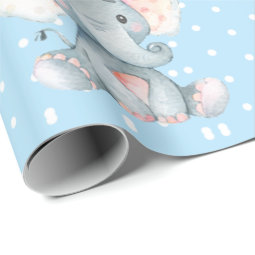 Cute Elephant Baby Boy Blue and Gray Wrapping Paper | Zazzle