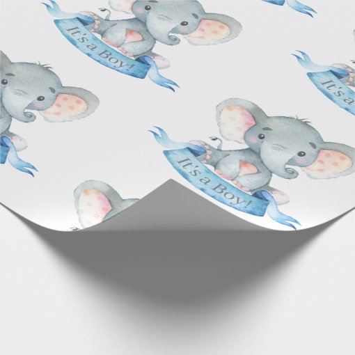 Cute Elephant Baby Boy Blue and Gray Wrapping Paper | Zazzle