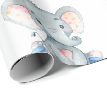 Cute Elephant Baby Boy Blue and Gray Wrapping Paper | Zazzle