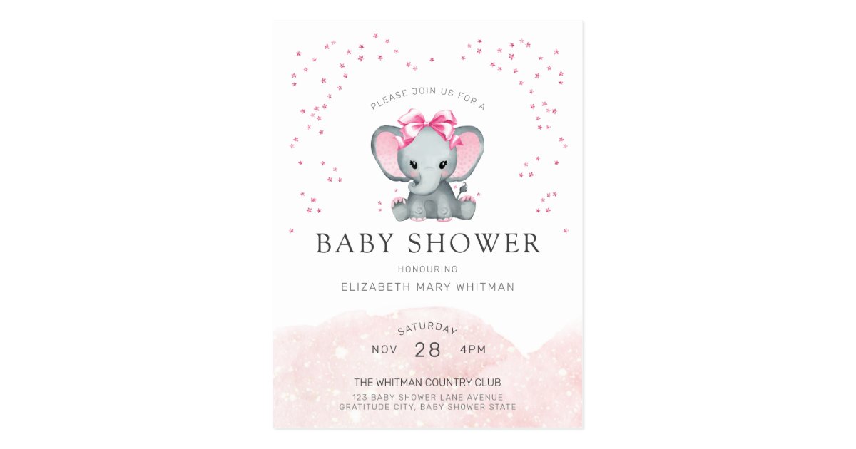 Cute Elephant Baby Shower Invitation Postcard | Zazzle.com