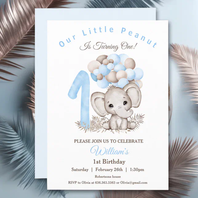 Cute Elephant Boy 1st Birthday Invitation | Zazzle