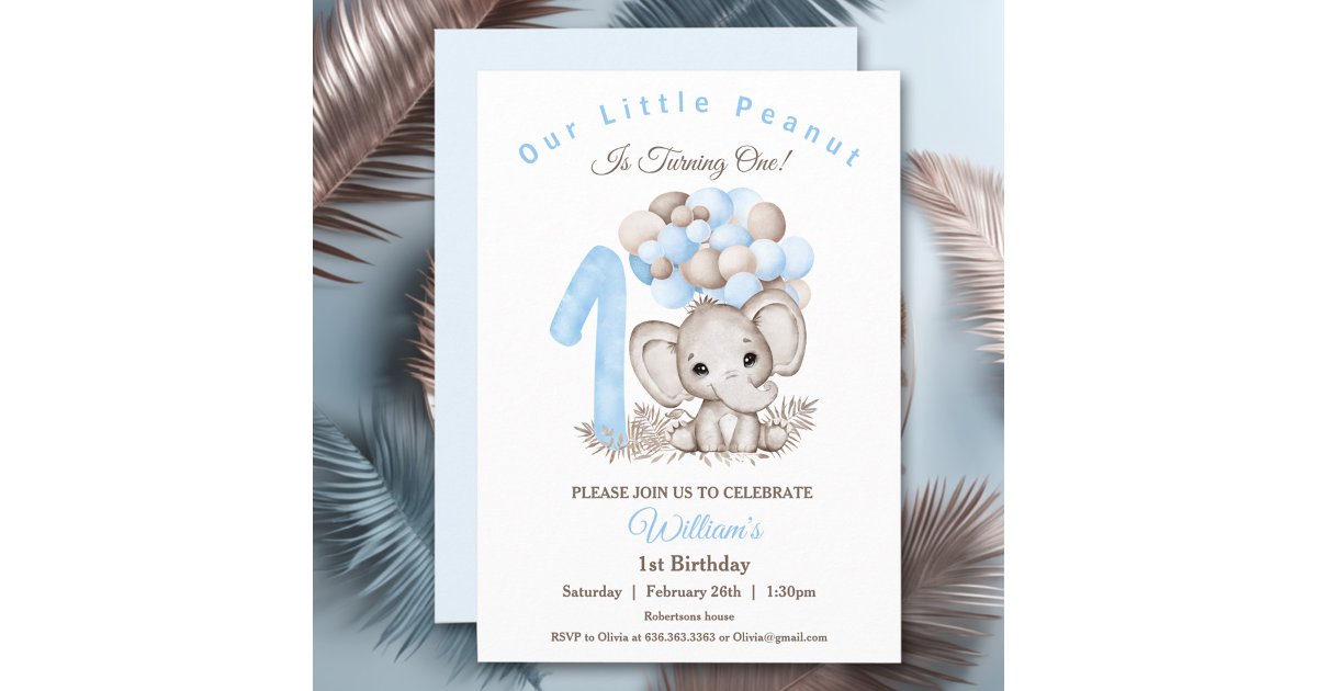 Cute Elephant Boy 1st Birthday Invitation | Zazzle