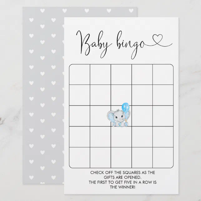 Cute Elephant Boy Baby Shower Bingo Game | Zazzle