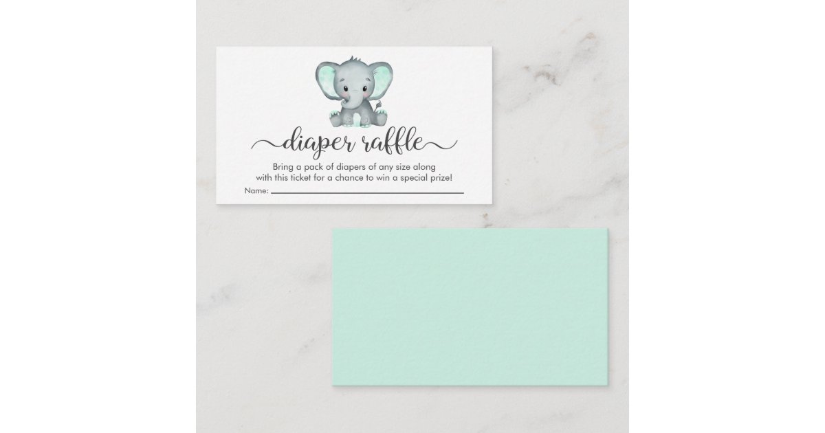 Cute Elephant Diaper Raffle Mint Green Baby Shower Enclosure Card | Zazzle