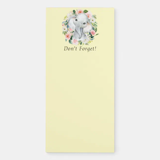 Cute Elephant Floral Happy Reminder Magnetic Notepad | Zazzle