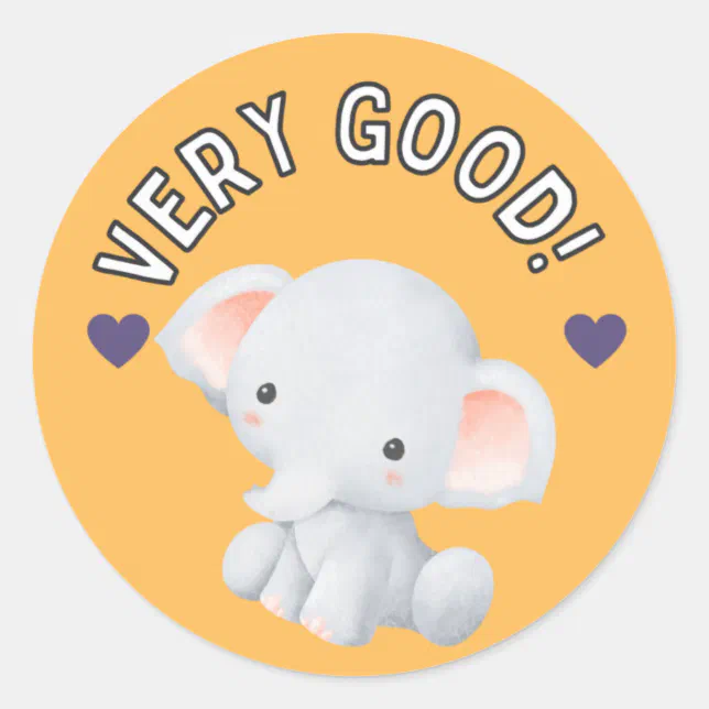 Cute Elephant Good Job Student Progress Award Classic Round Sticker ...