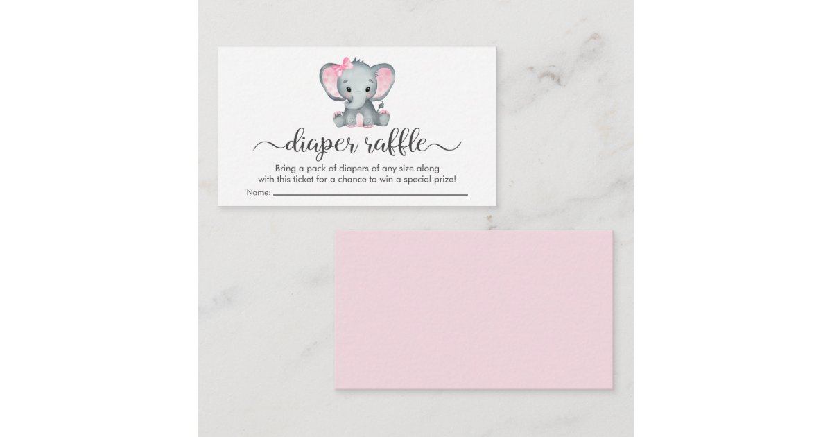 Cute Elephant Pink Diaper Raffle Baby Girl Shower Enclosure Card | Zazzle