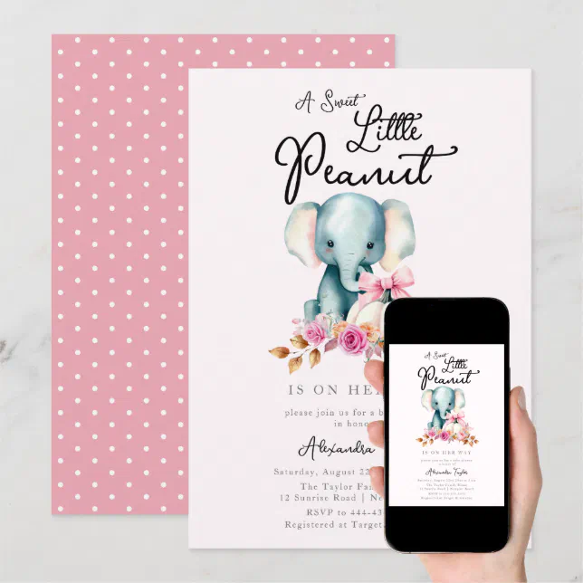 Cute Elephant Pink Pumpkin Fall Girl Baby Shower Invitation | Zazzle