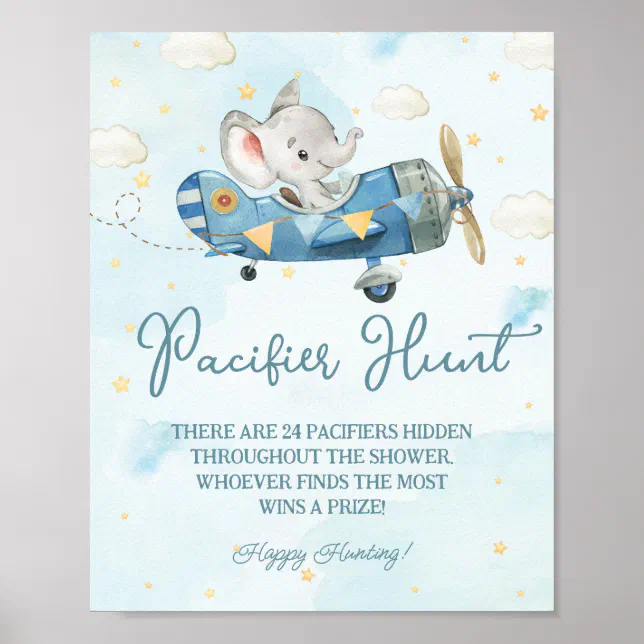Cute Elephant Plane Adventure Pacifier Hunt Game Poster | Zazzle