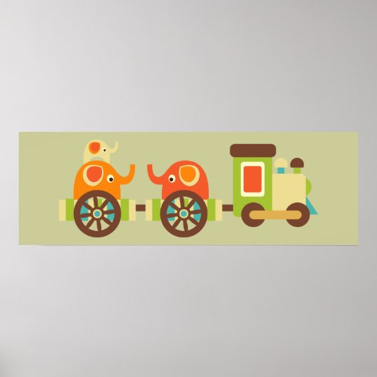 Cute Elephant Train Poster Wall Decor for Kids | Zazzle