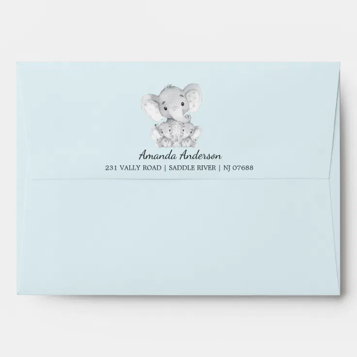 Cute Elephant Twins Baby Shower Invitation Envelope | Zazzle