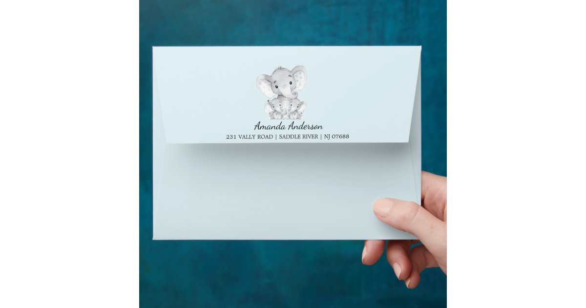 Cute Elephant Twins Baby Shower Invitation Envelope | Zazzle