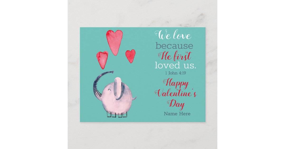 Cute Elephant Valentine's Day Postcard | Zazzle