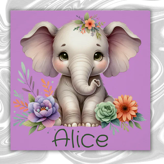Cute Elephant Watercolor With Monogram Name | Poster | Zazzle