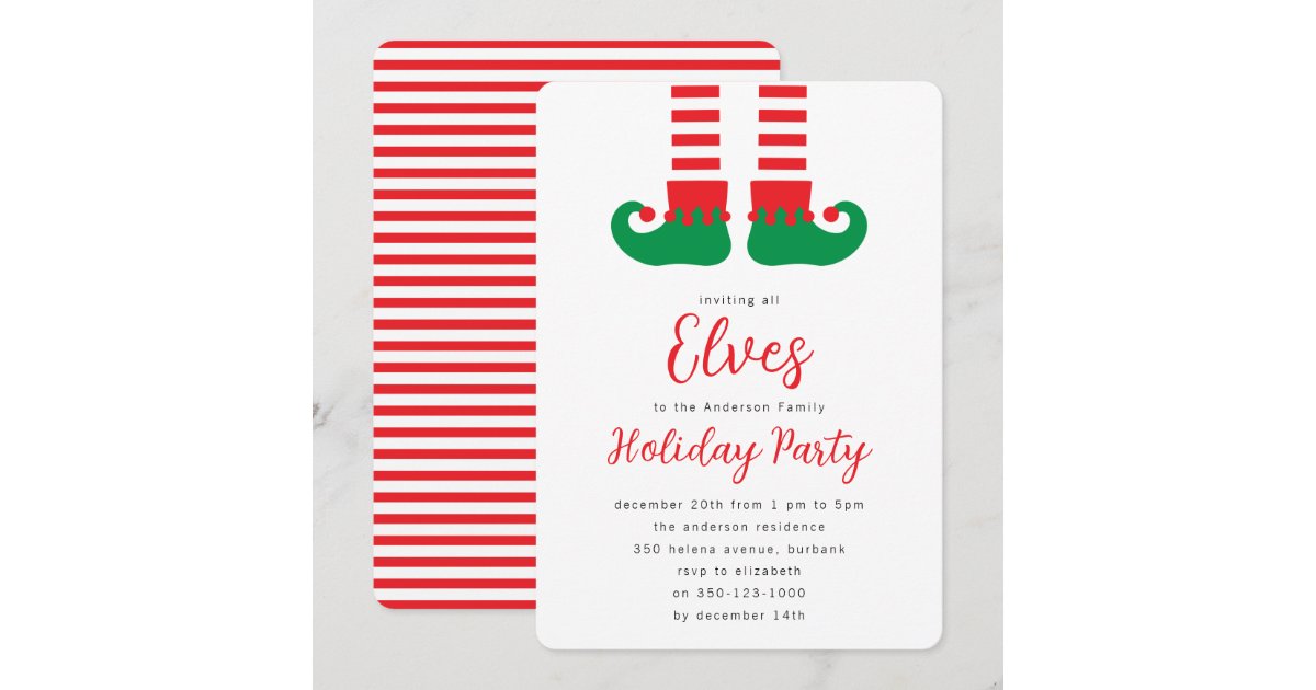 Cute Elf Christmas Party Invitation | Zazzle