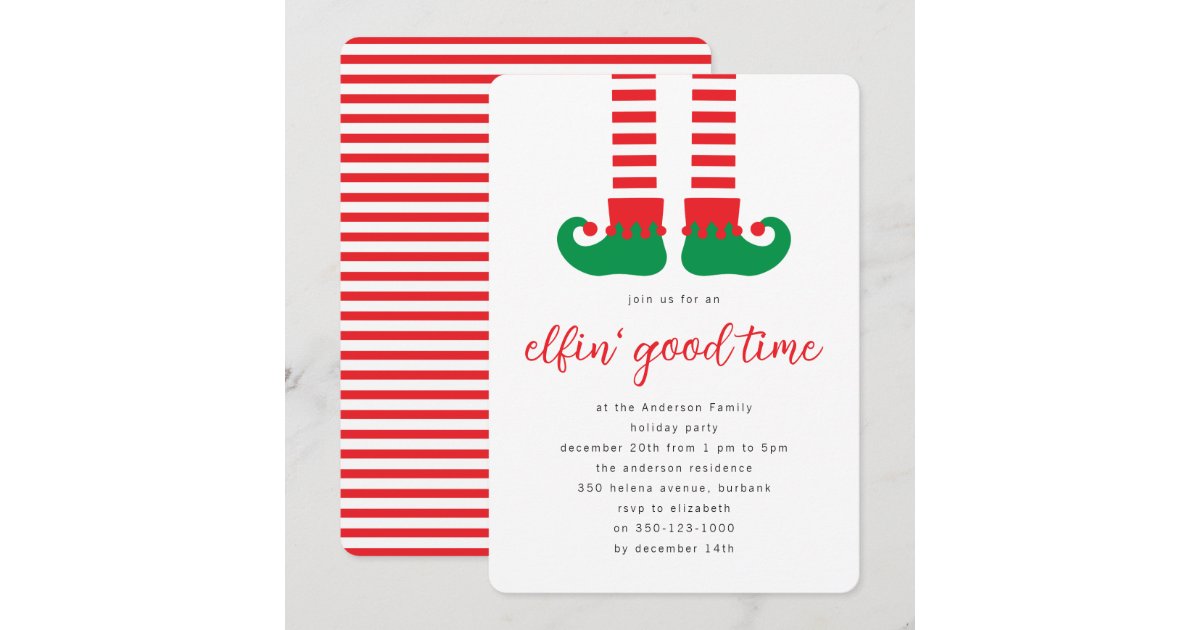 Cute Elf Christmas Party Invitation | Zazzle
