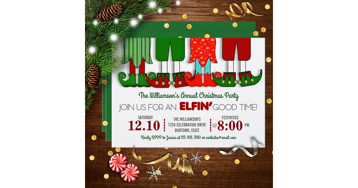 Cute Elf Christmas Party Invitations | Zazzle