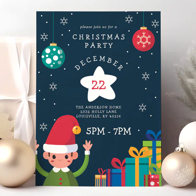 Cute Elf Holiday Christmas Party Invitation | Zazzle