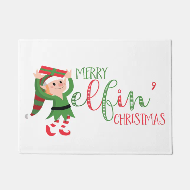 Cute Elf Merry Elfin Christmas Doormat | Zazzle