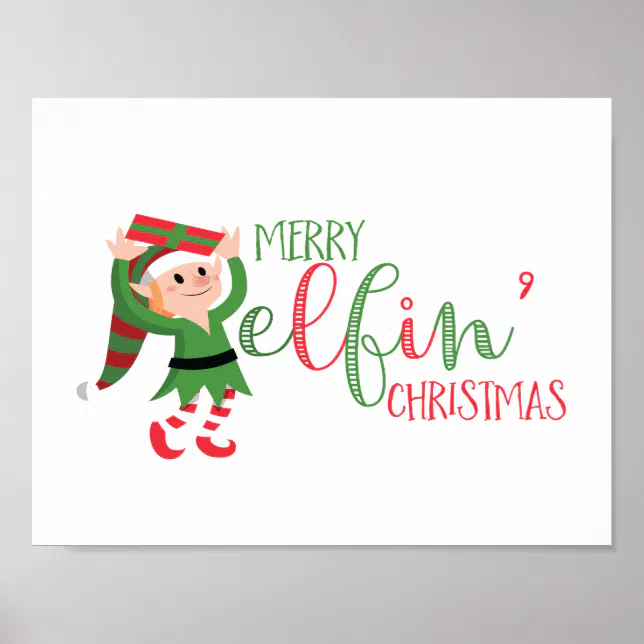 Cute Elf Merry Elfin Christmas Poster | Zazzle